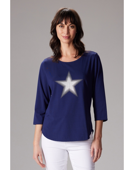 Essential 3/4 Sleeve Tee (Ink/Silver Foil Star Print) - Tops : Just ...