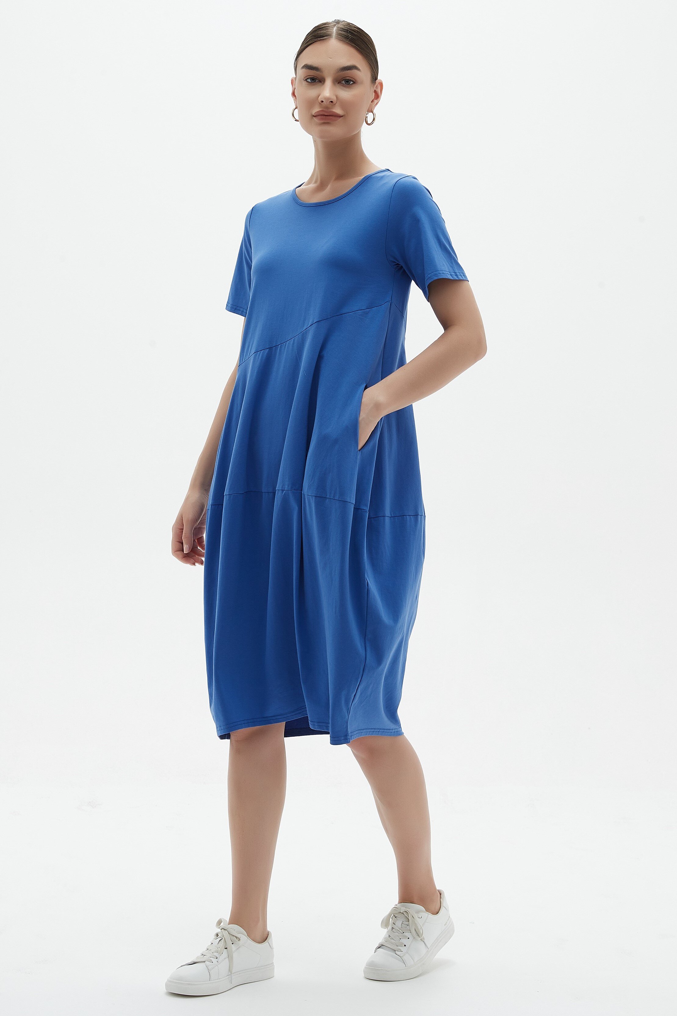 Short Sleeve Diagonal Dress (Cornflower) - Dresses : Just Looking ...