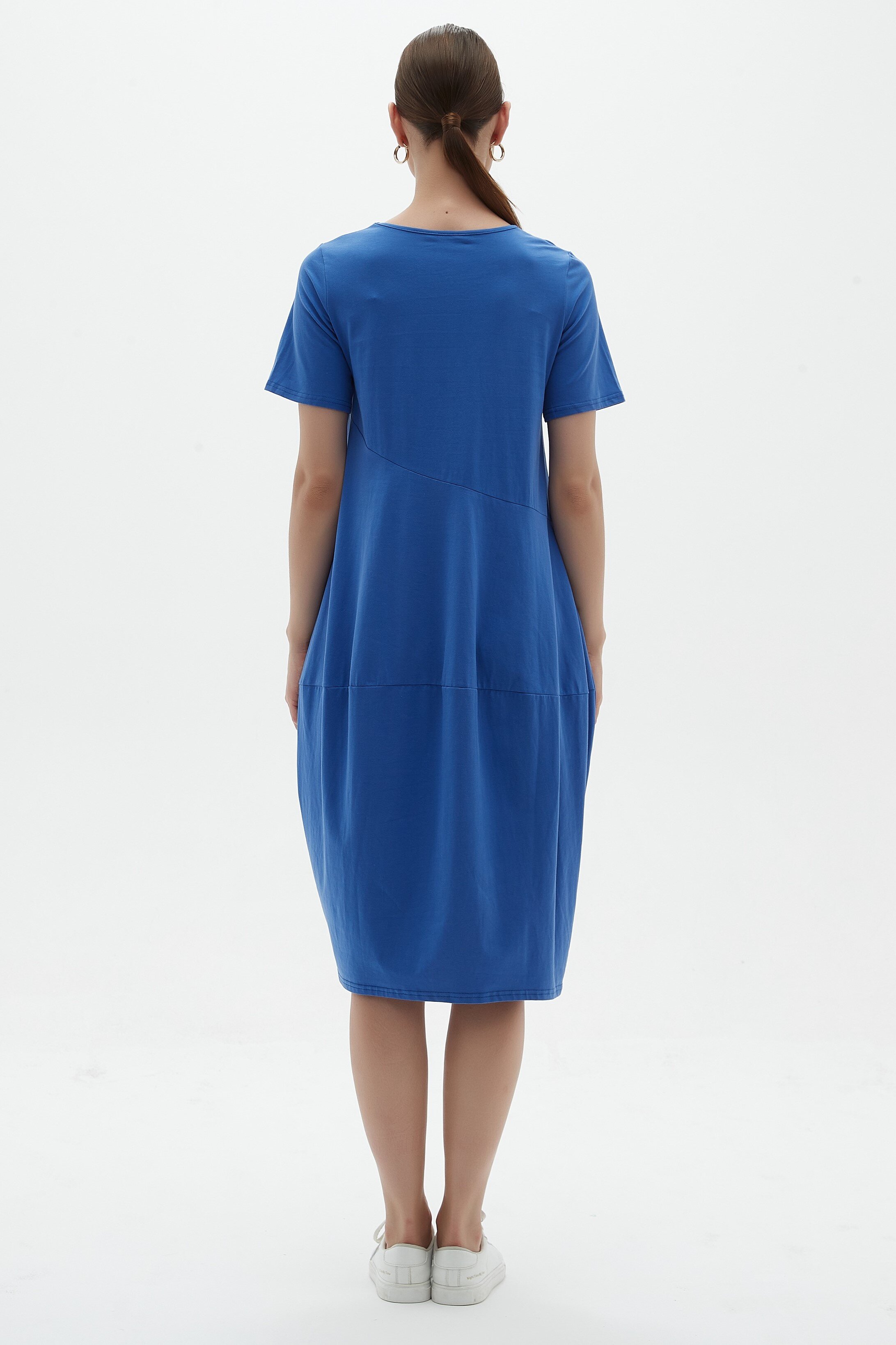 Short Sleeve Diagonal Dress (Cornflower) - Dresses : Just Looking ...