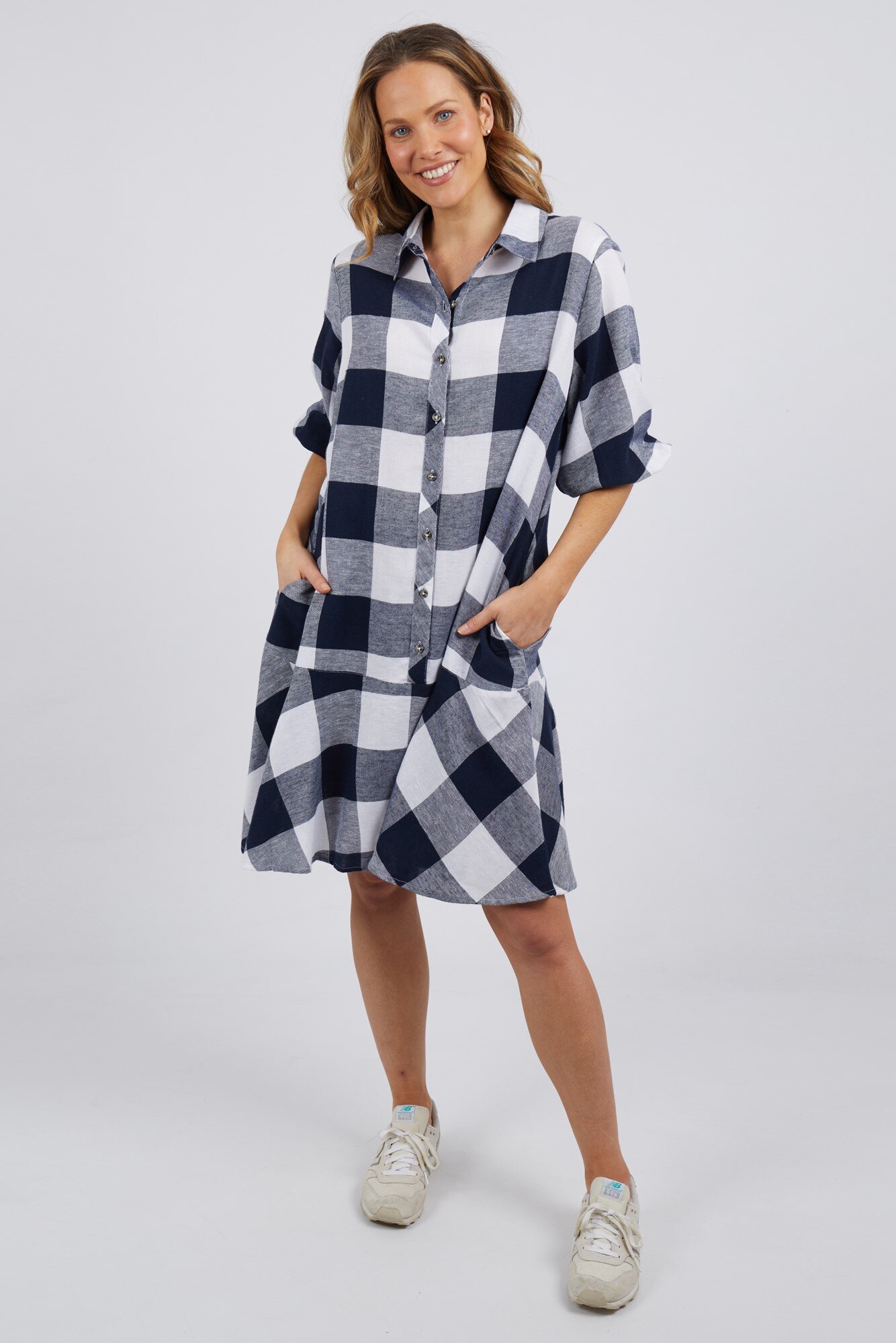 Willow Check Dress (Dark Sapphire/White) - Dresses : Just Looking - Elm ...