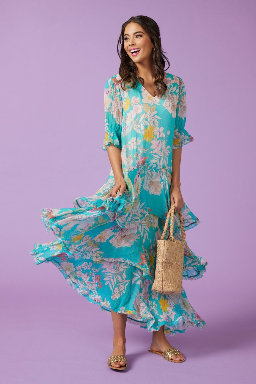 Seychelles Flounce Dress (Aqua Multi) - Dresses : Just Looking ...