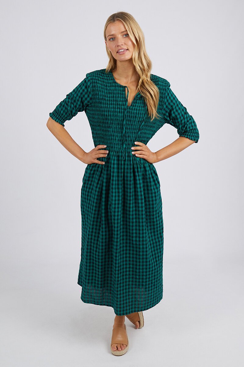 Willa Check S/S Dress (Green) - Dresses : Just Looking - Elm S22