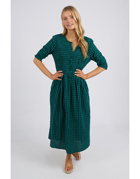 Willa Check S/S Dress (Green) - Dresses : Just Looking - Elm S22
