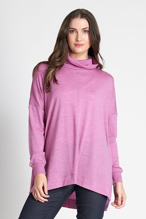 Merino Top, Relaxed Fit, Split Sides (Lavender Marle) - Tops : Just ...