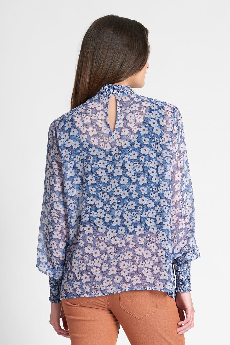 Blouse, Ruffle, Shirred Cuff (Ocean Flower) - Tops : Just Looking ...