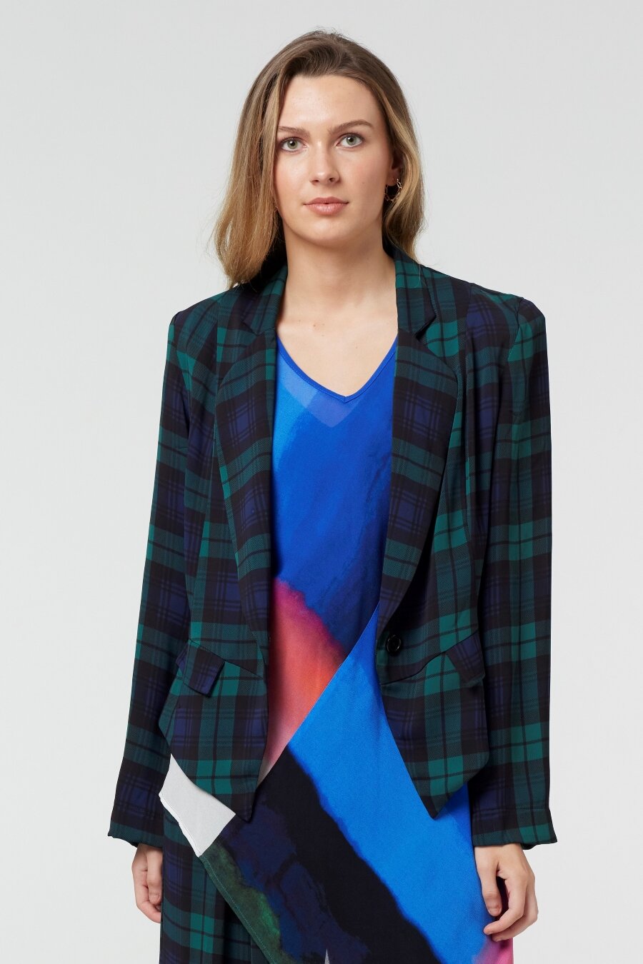 Highland Plaid Cropped Jacket (Multi) - Jackets / Coats : Just Looking ...