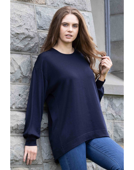 Merino Round Neck Drop Shoulder Top (Ink) - Tops : Just Looking ...