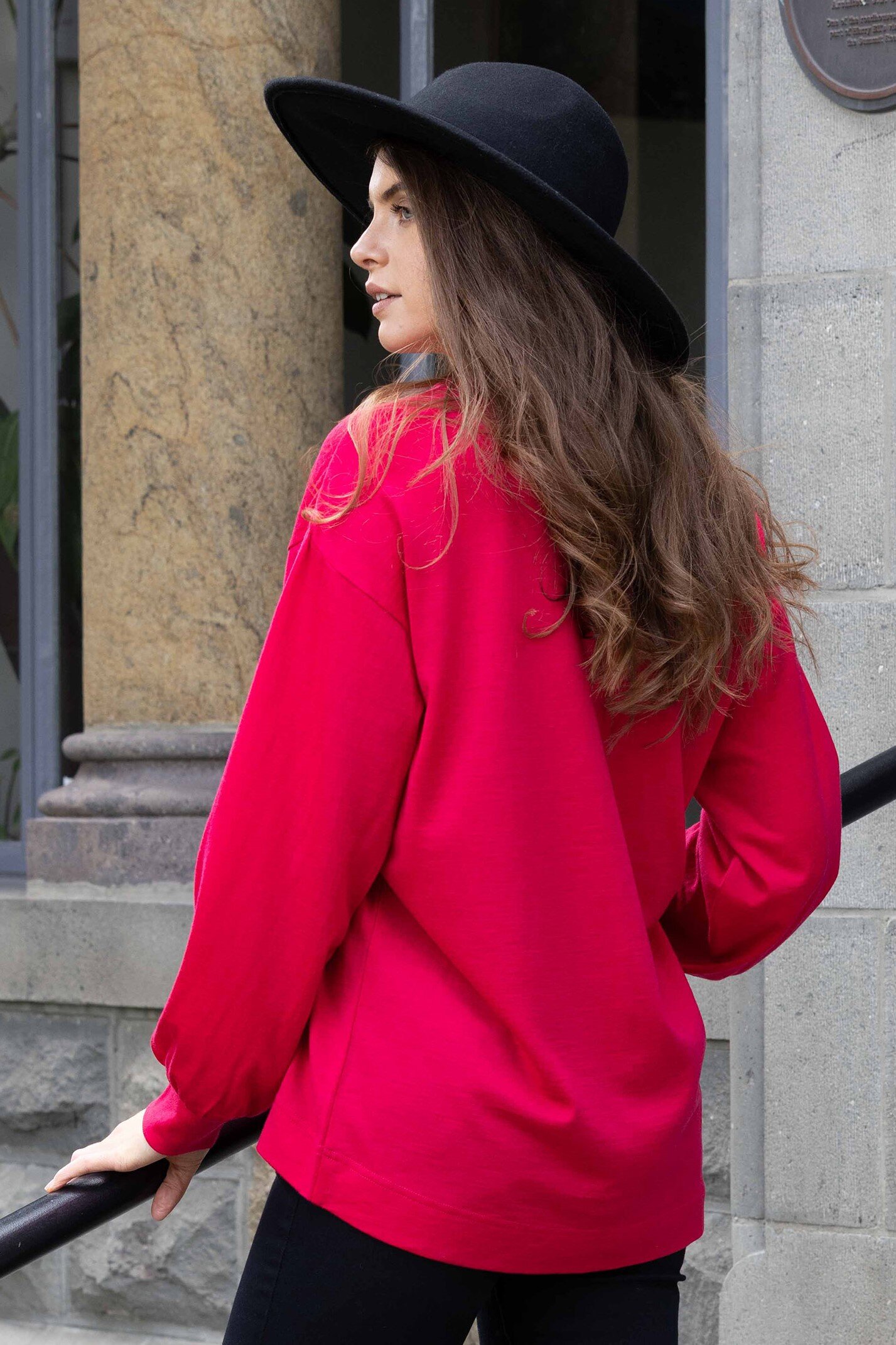 Merino Round Neck Drop Shoulder Top (Ruby) - Tops : Just Looking ...