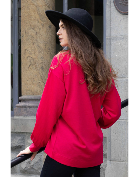 Merino Round Neck Drop Shoulder Top (Ruby) - Tops : Just Looking ...