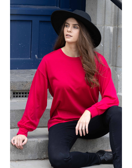 Merino Round Neck Drop Shoulder Top (Ruby) - Tops : Just Looking ...