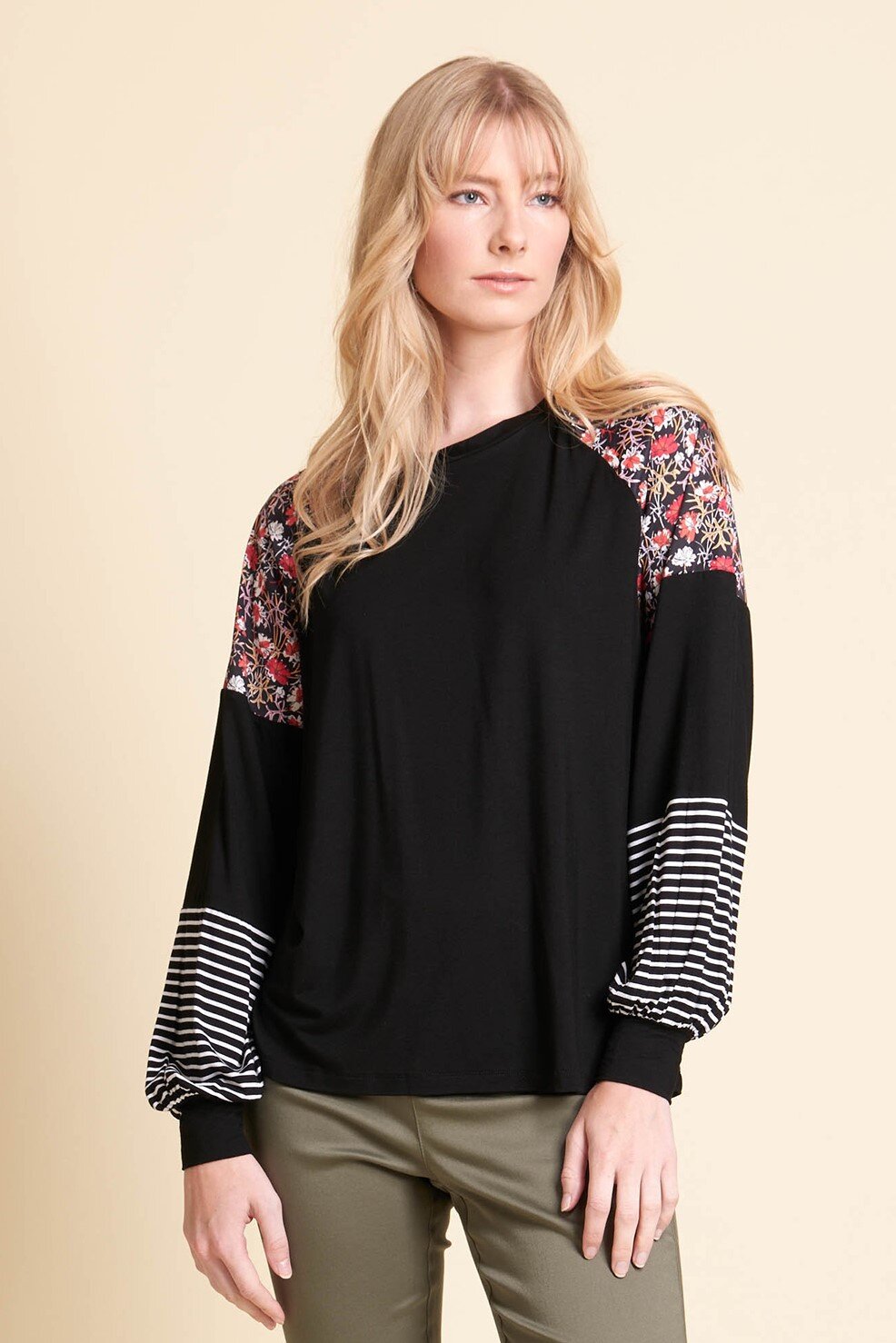 Top, Contrast Panels, Volume Sleeve (Glowing Thistle) - Tops : Just ...