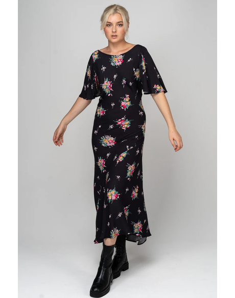 Tea Dress (Black Bouquet) - Dresses : Just Looking - Carlson W23 SALE 25%