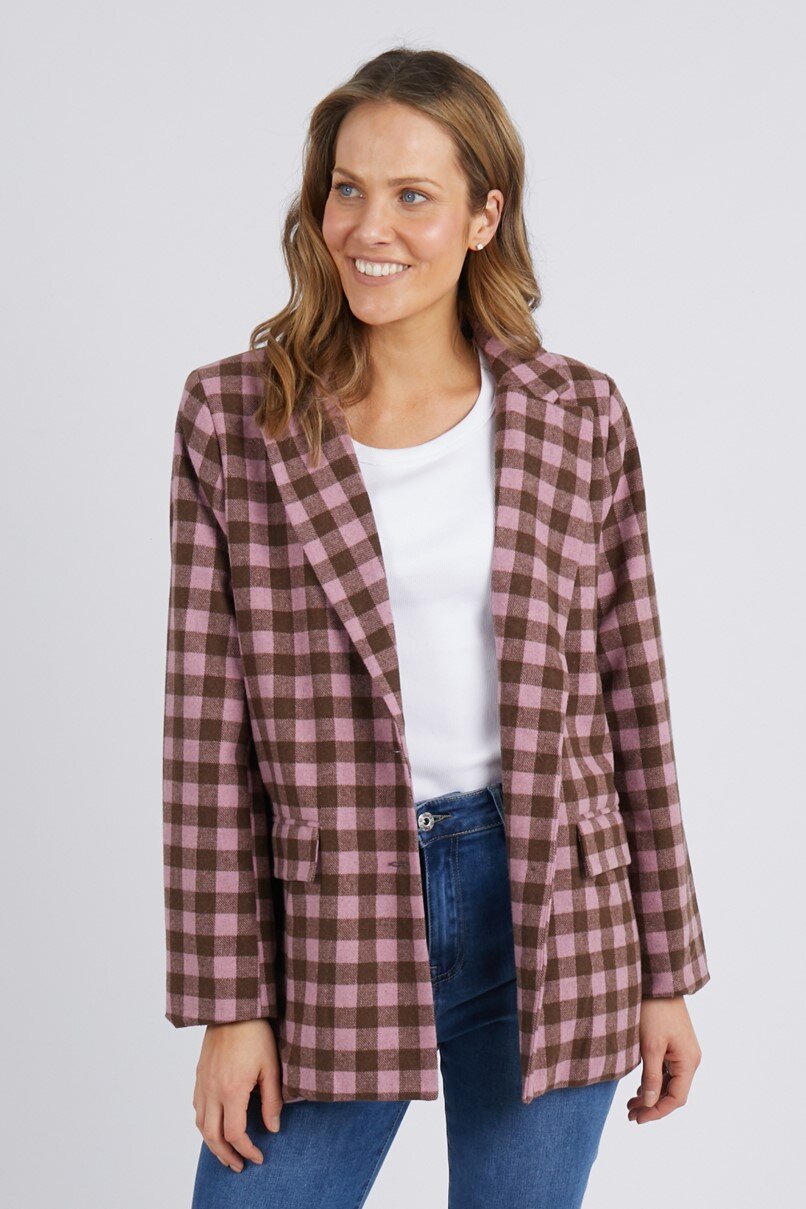 Spencer Check Blazer (Dusty Pink/Chocolate) - Jackets / Coats : Just ...