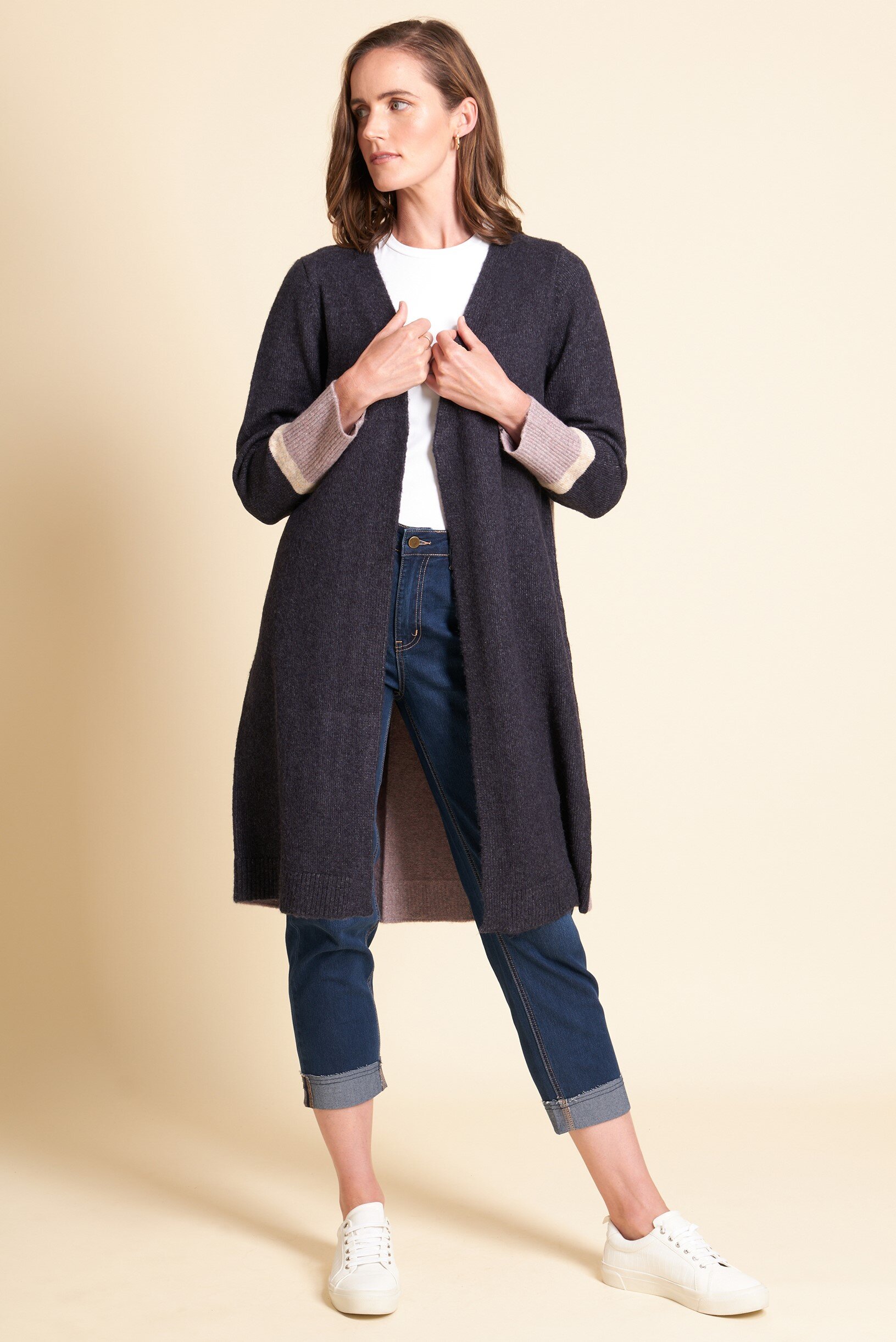 Coatigan, Colourblock (Navy/Mauve/Oatmeal) - Knitwear : Just Looking ...