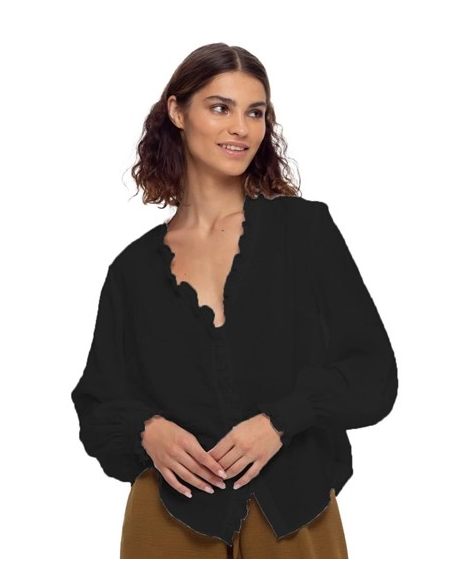 Ruffle Me Shirt (Black) - Labels-BLAK : Just Looking - BLAK W23 SALE 25%
