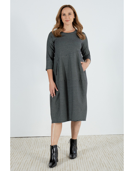 3/4 Stripe Diagonal Seam Dress (Black Stripe) - Dresses : Just Looking ...