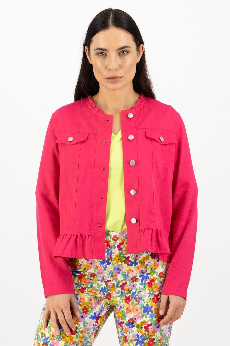 Jacket With Frill Hem (Cerise) - Jackets / Coats : Just Looking ...