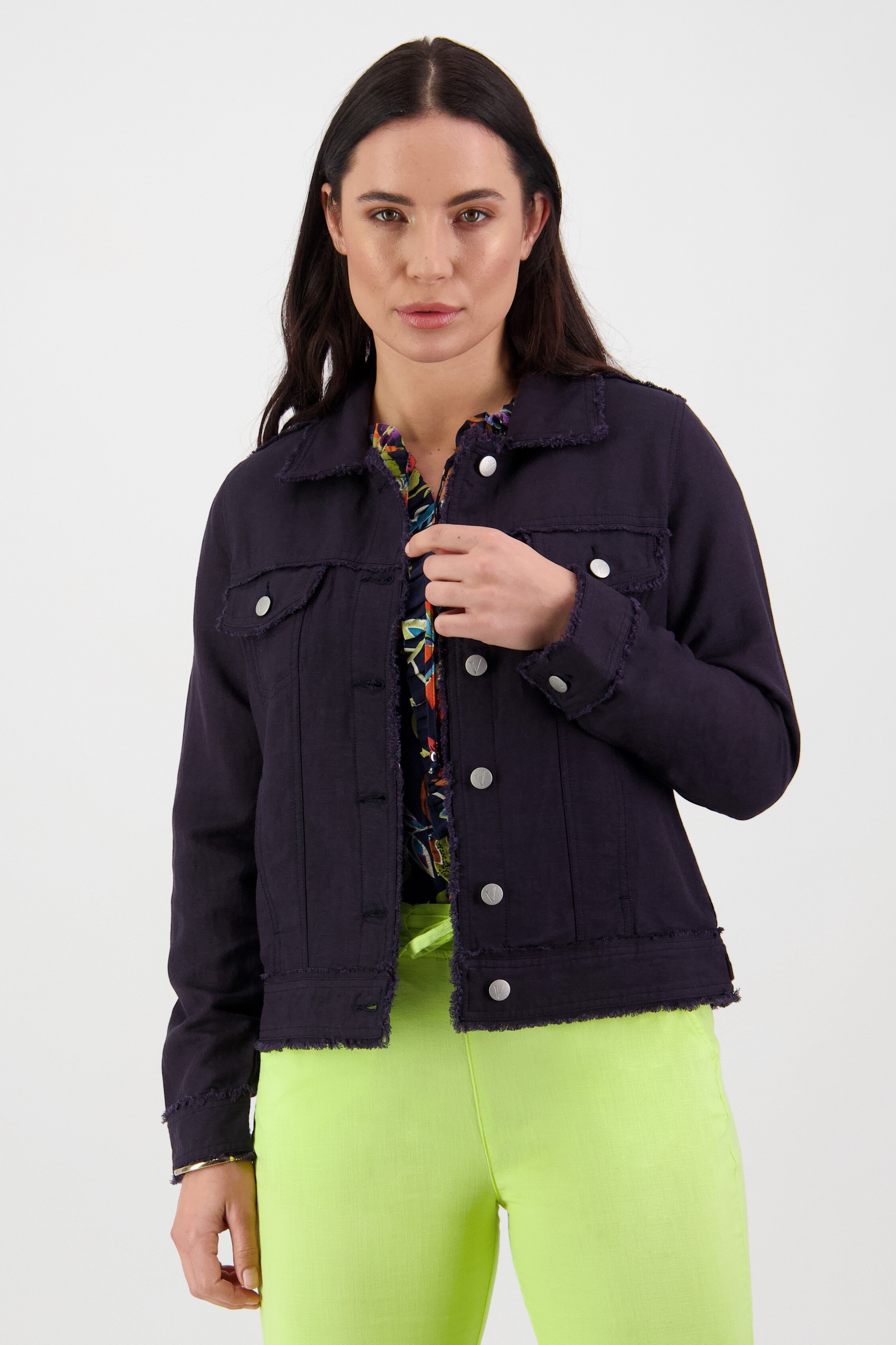 Linen Jacket With Frayed Seams (Ink) - Jackets / Coats : Just Looking ...