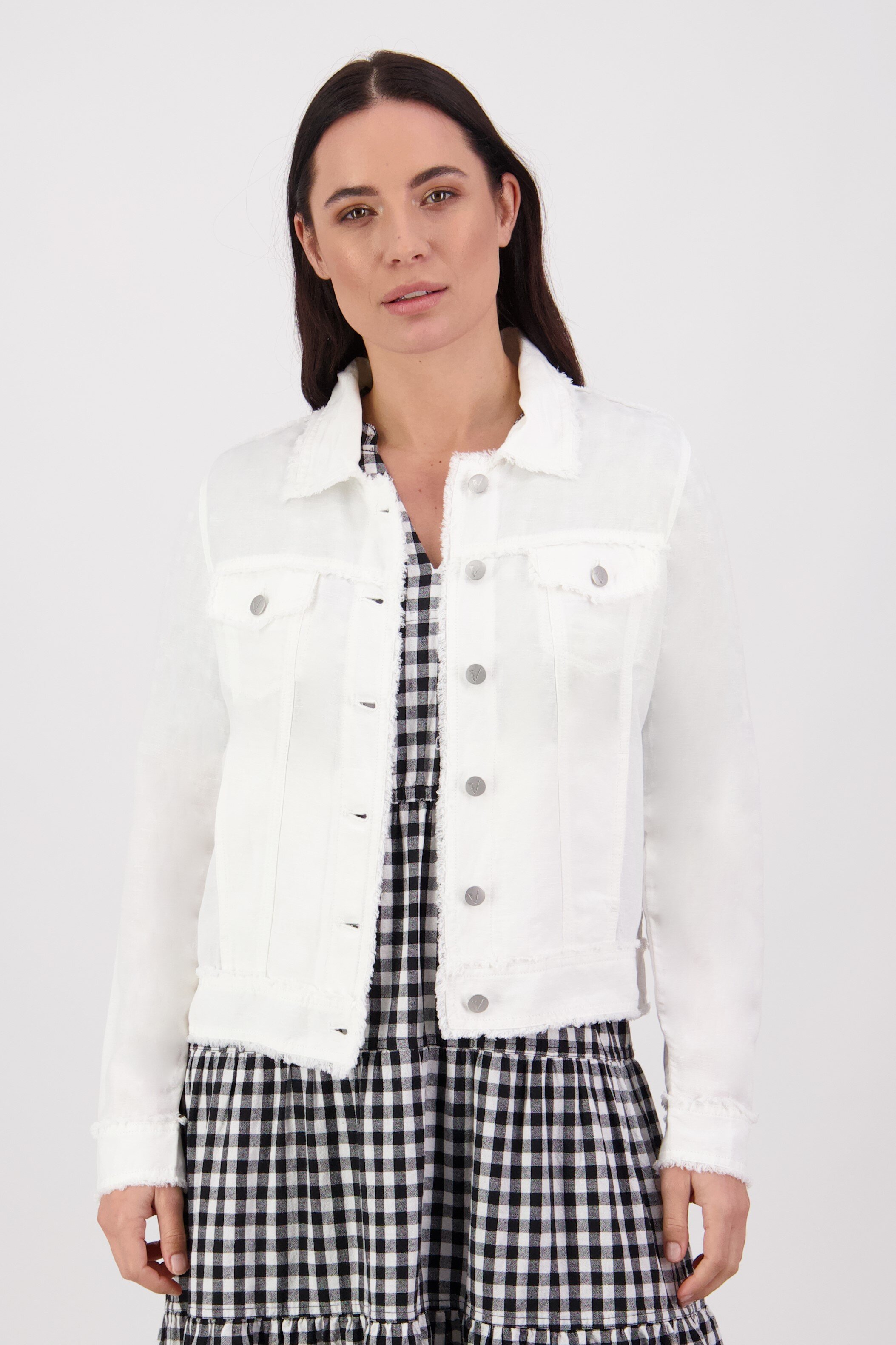 Linen Jacket With Frayed Seams (White) - Jackets / Coats : Just Looking ...