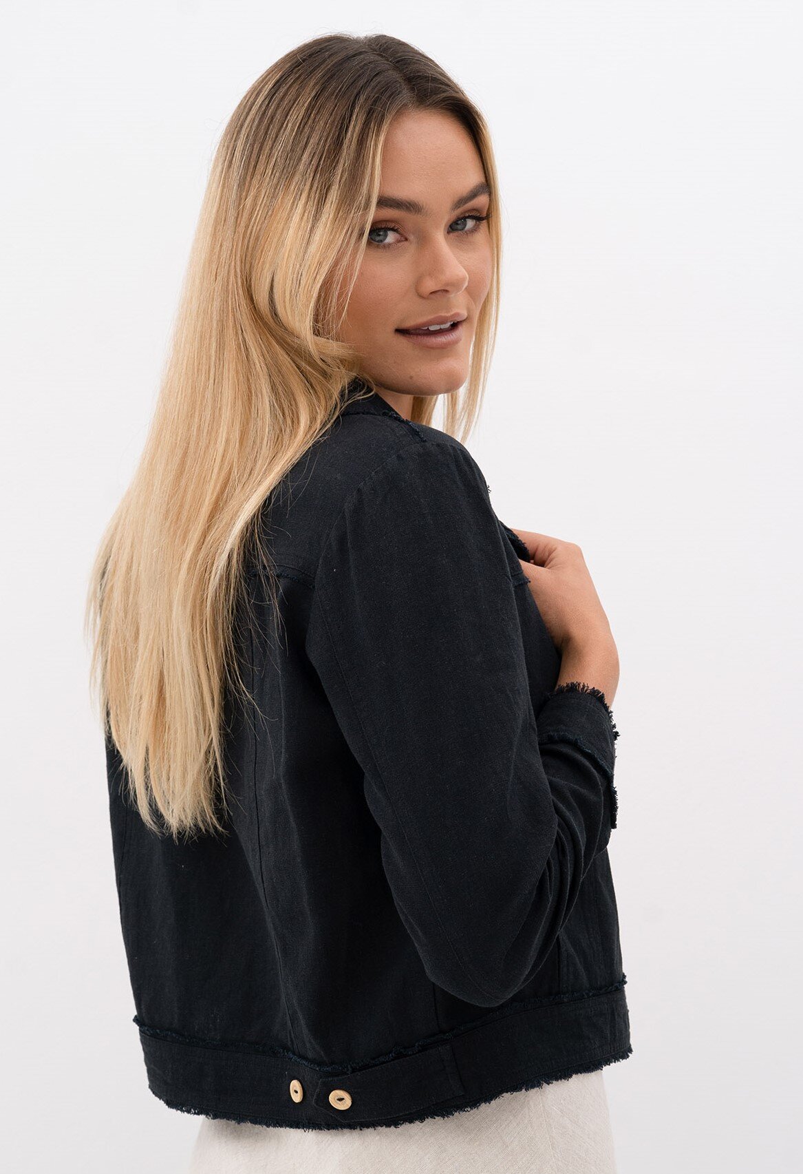 Isabella Linen Jacket (Black) - Jackets / Coats : Just Looking ...