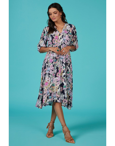 Decoupage Dress (Indigo Multi) - Dresses : Just Looking - Loobies Story S23
