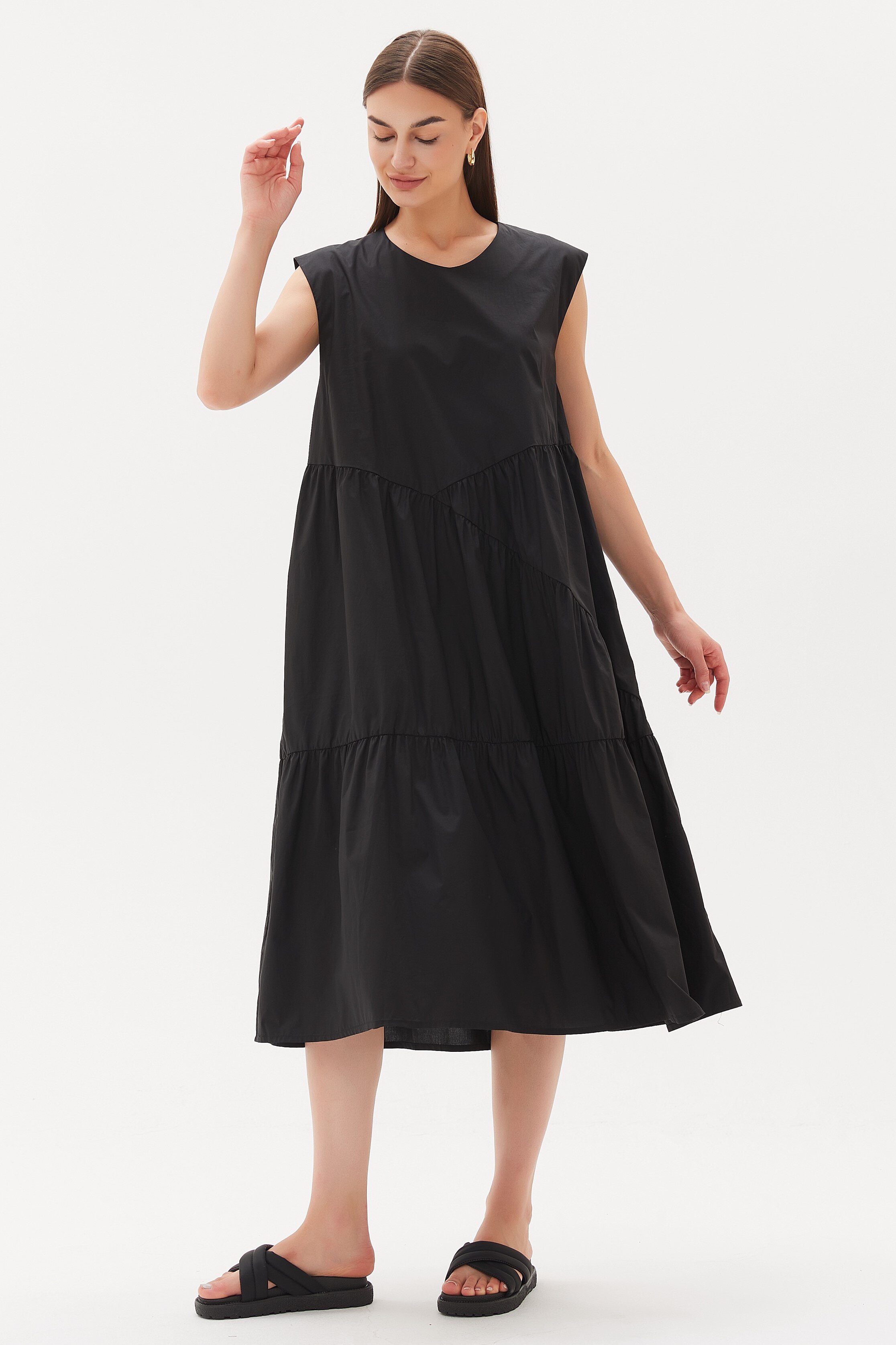 Gathered Angle Tier Dress - Dresses : Just Looking - Tirelli S23 SALES23