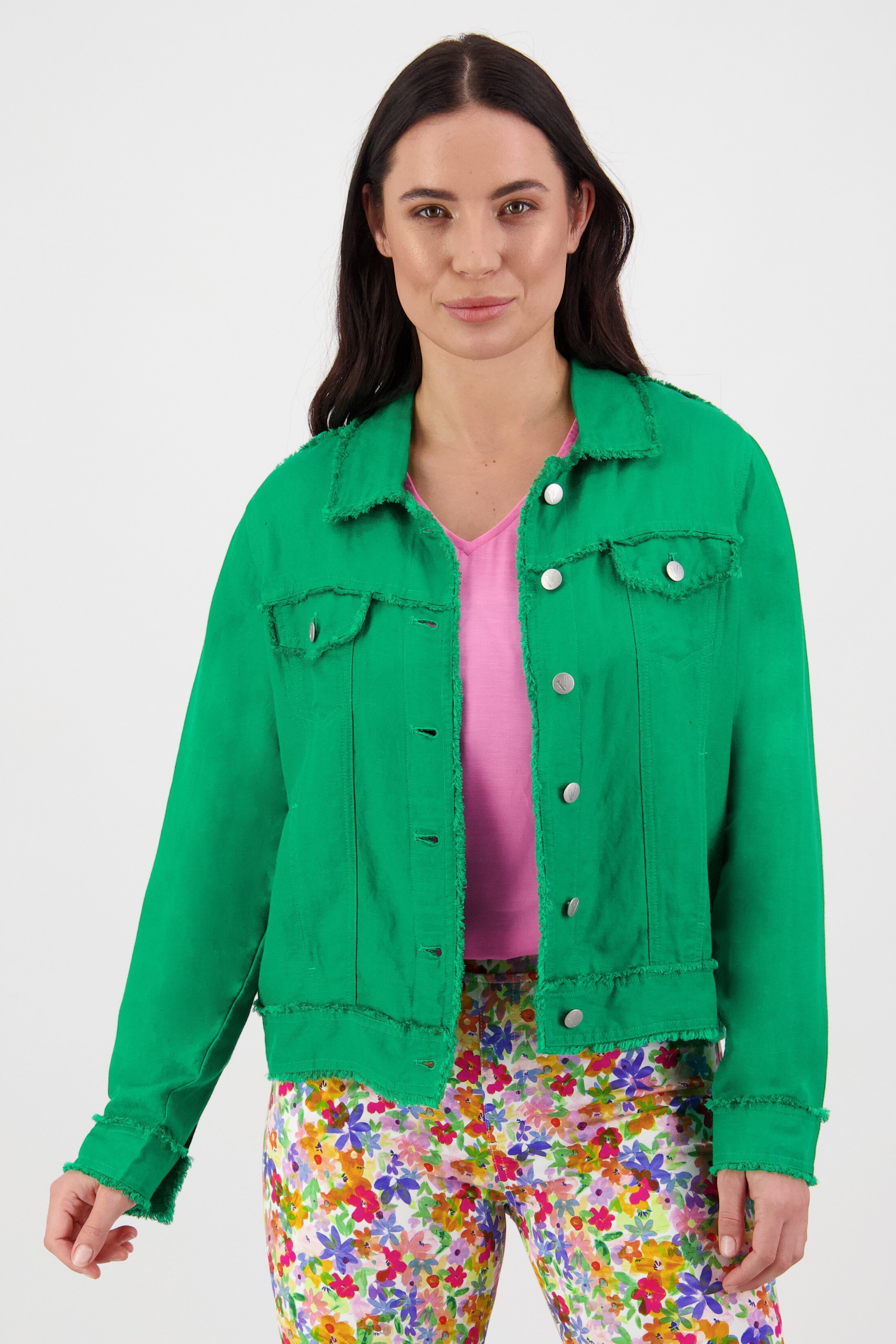 Linen Jacket w/ Frayed Seams (Kelly Green) - Jackets / Coats : Just ...