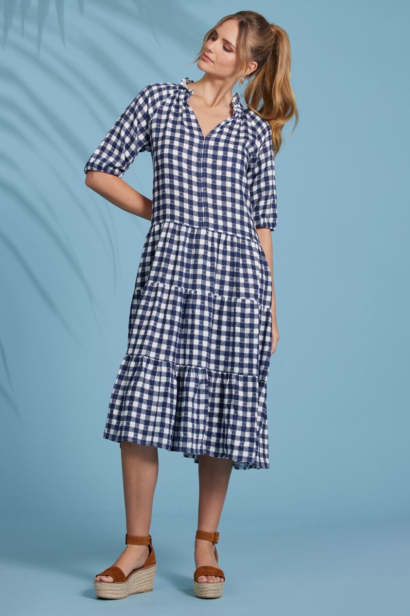 Checkers Midi Dress (Navy Multi) - Dresses : Just Looking - Madly ...