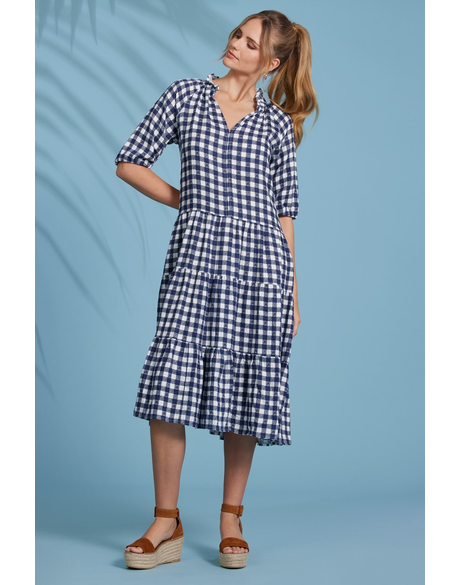 Checkers Midi Dress (Navy Multi) - Dresses : Just Looking - Madly ...