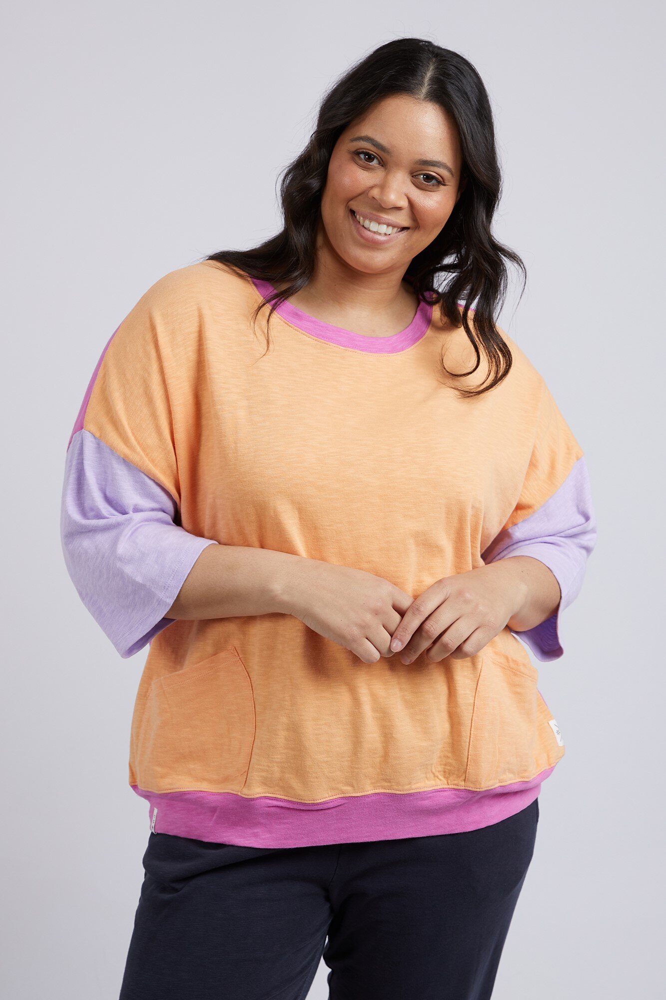 Mazie Colour Block Sweat (Papaya) - Sweaters : Just Looking - Elm S23