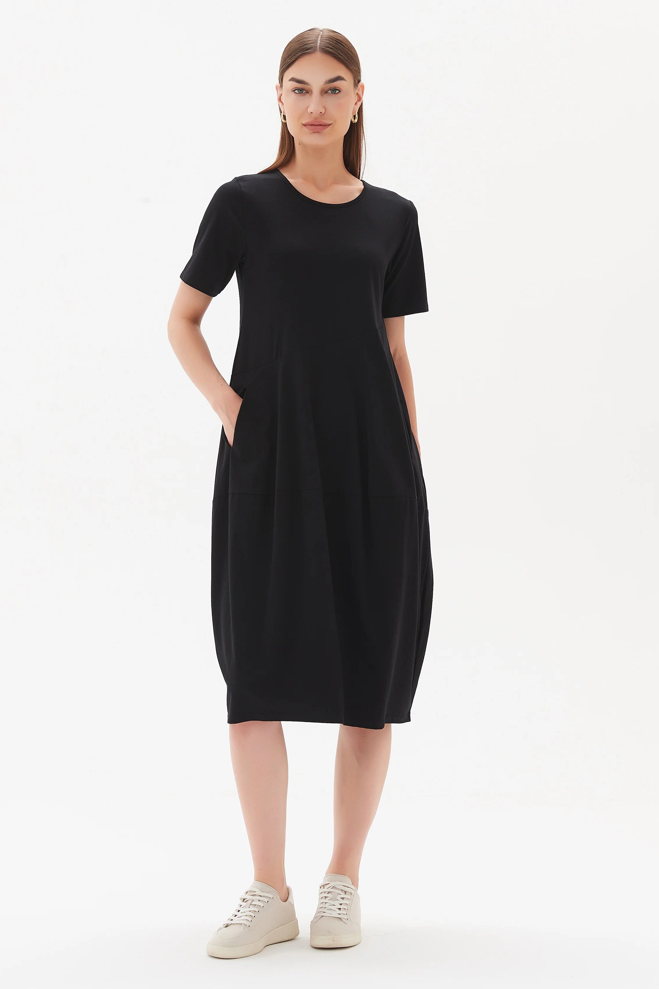 Short Sleeve Diagonal Dress (Black) - Dresses : Just Looking - Tirelli S23