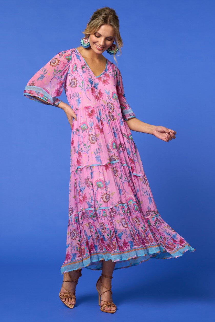 Axminster Midi Dress (Pink Multi) - Dresses : Just Looking - Loobies ...