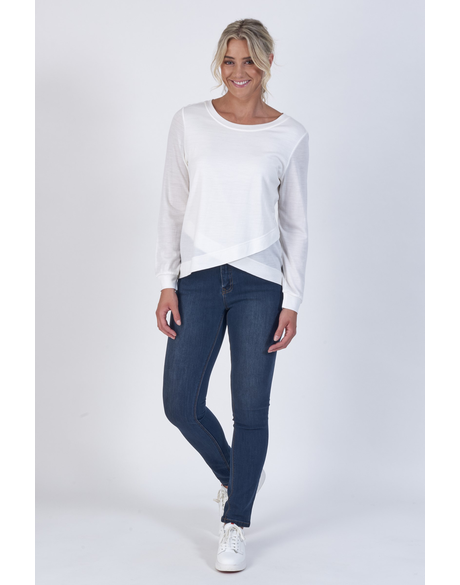 Merino Round Neck Top w Crossover Front - Tops : Just Looking ...