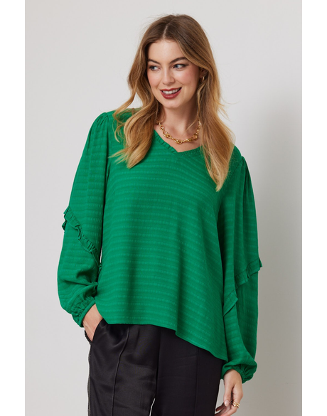 Bijou Ruffle Sleeve Top (Bright Green) - Tops : Just Looking - Duo W24 ...