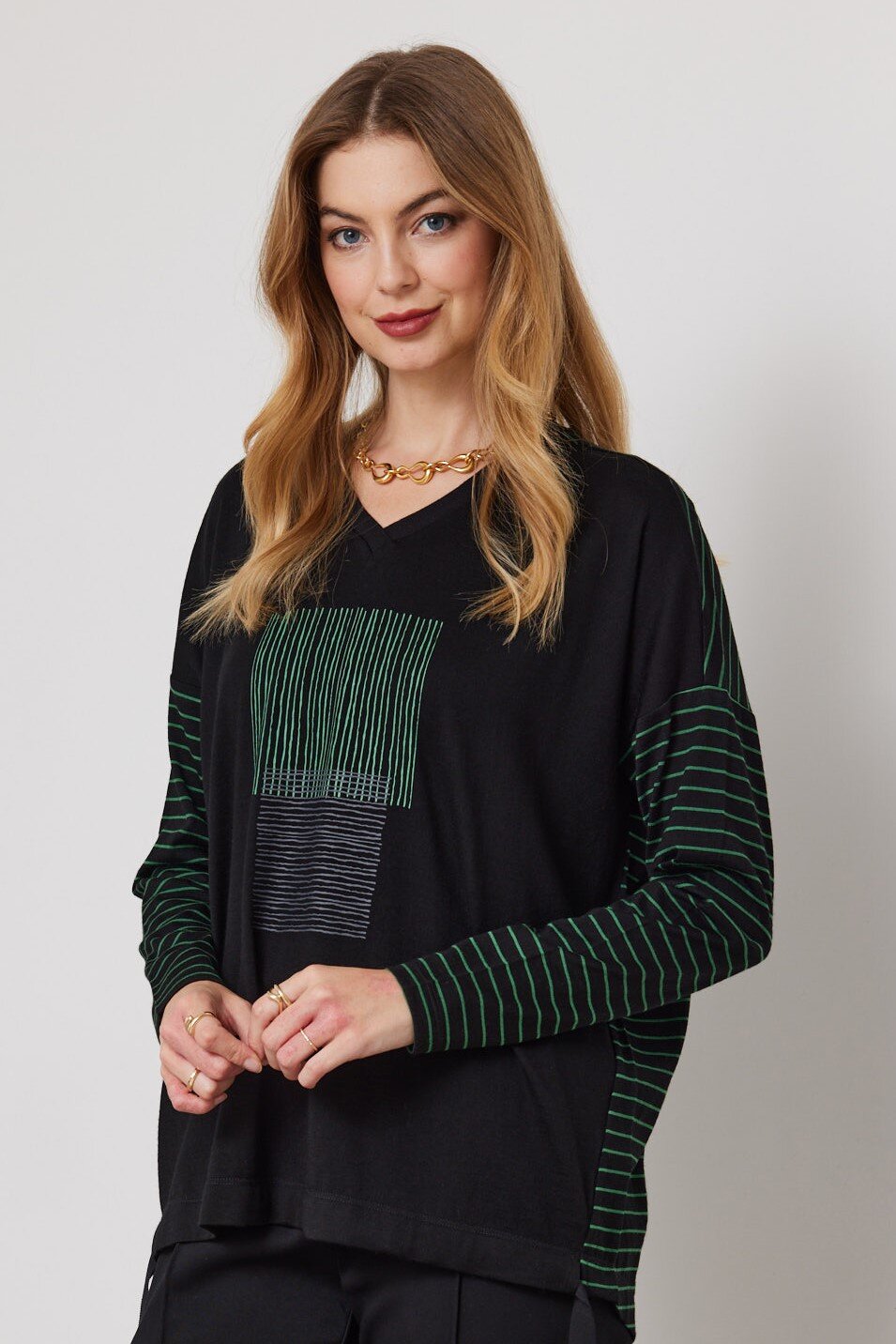 Alodie Splice Top (Forest/Black Stripe) - Tops : Just Looking - Duo W24 ...