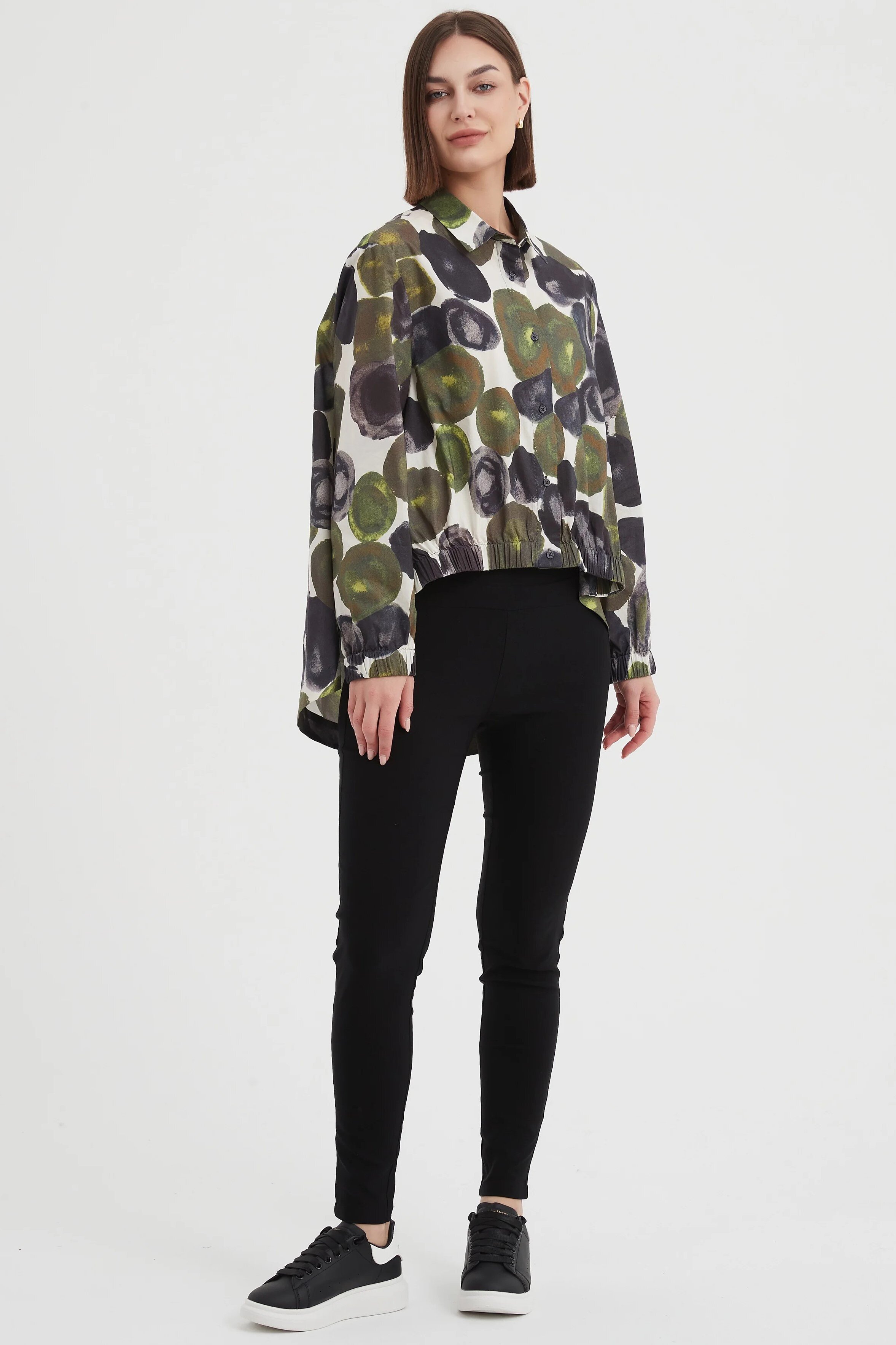 Elastic Front Hem Print Shirt - Tops : Just Looking - Tirelli W24