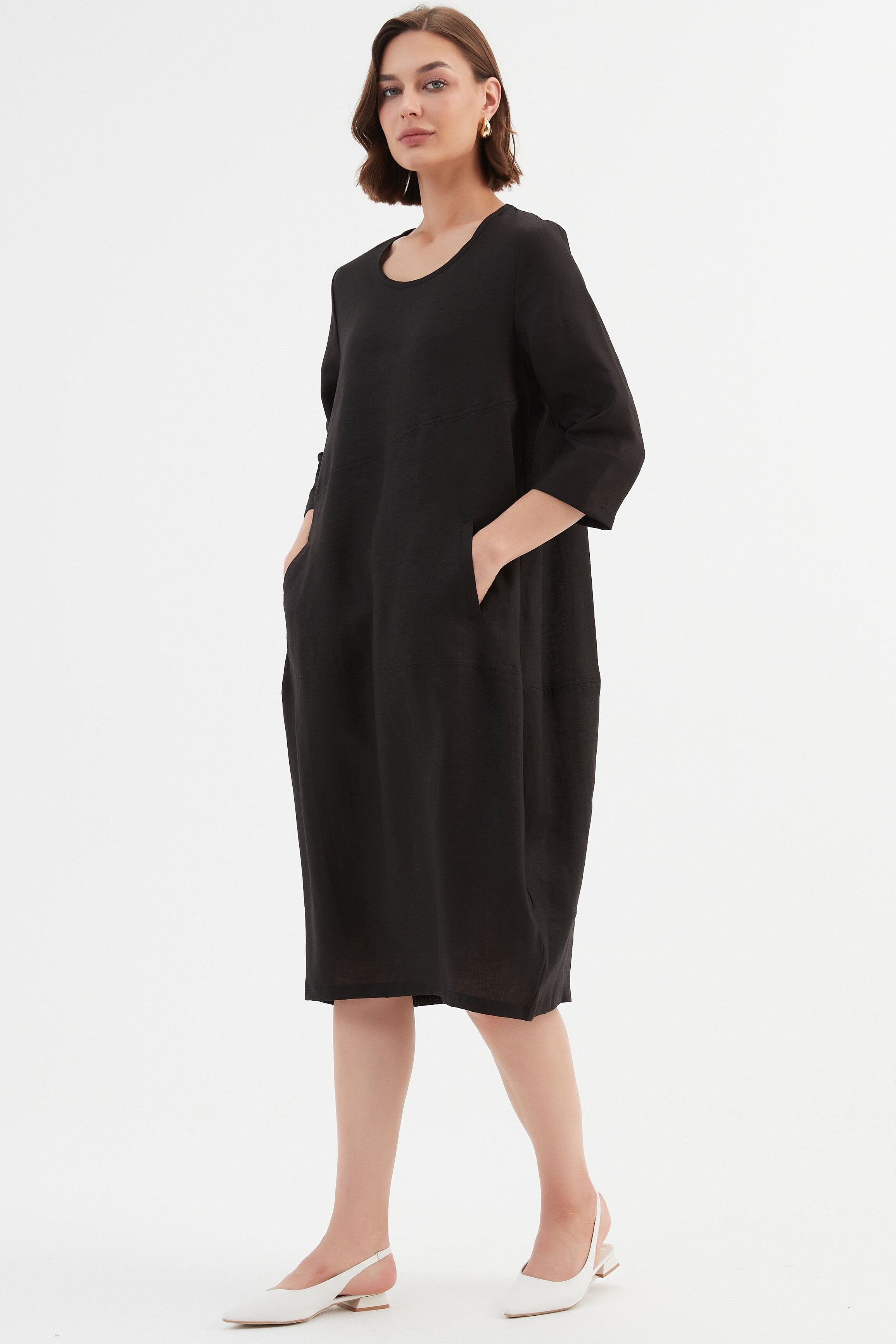 Diagonal Seam Linen Dress - Dresses : Just Looking - Tirelli S24