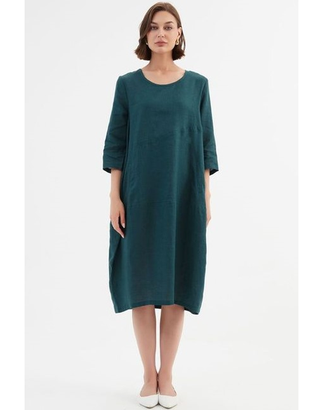 Diagonal Seam Linen Dress - Dresses : Just Looking - Tirelli S24