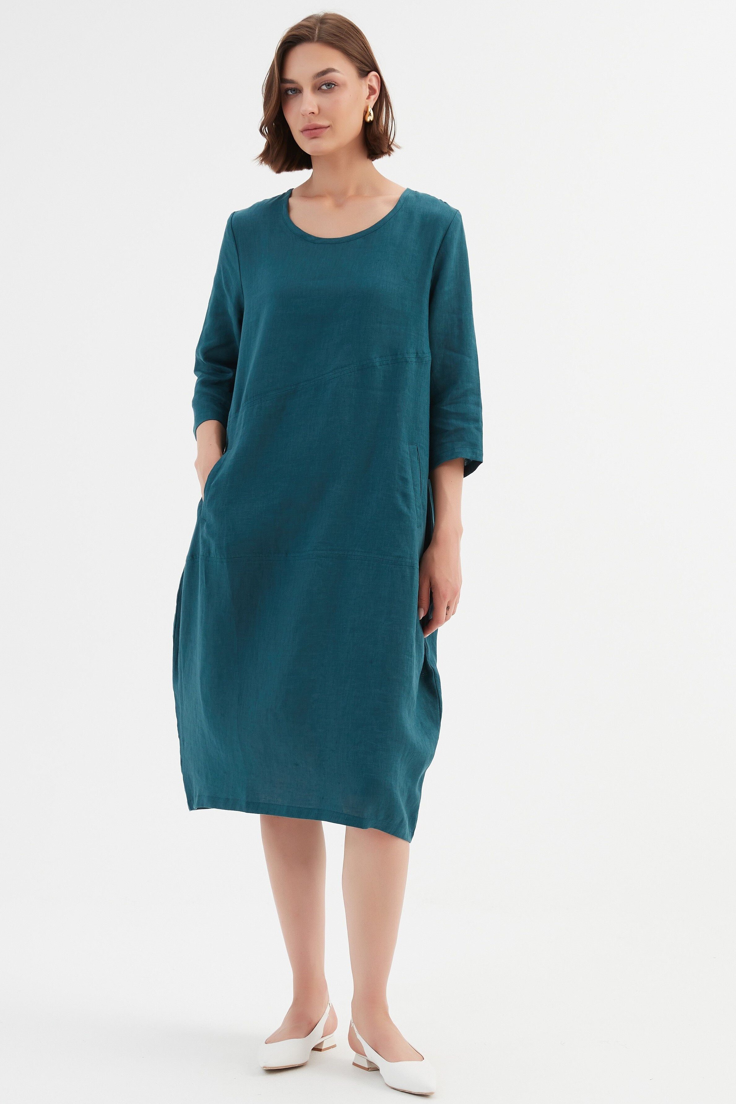 Diagonal Seam Linen Dress - Dresses : Just Looking - Tirelli S24