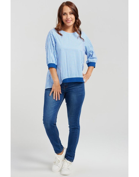 Taylor Top (Blue Check) - Tops : Just Looking - Seduce S24 S24SALE