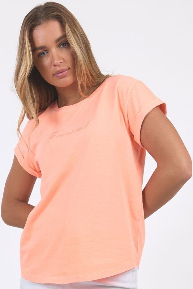 Signature Tee (Neon Peach) - Tops : Just Looking - Foxwood S24