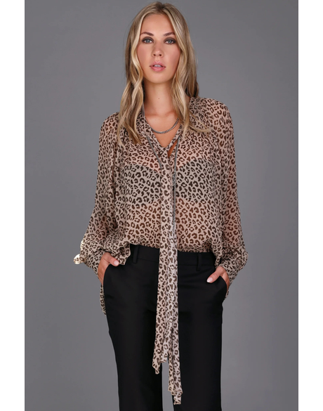 Leopard Neck Tie Top - Tops : Just Looking - Storm W25